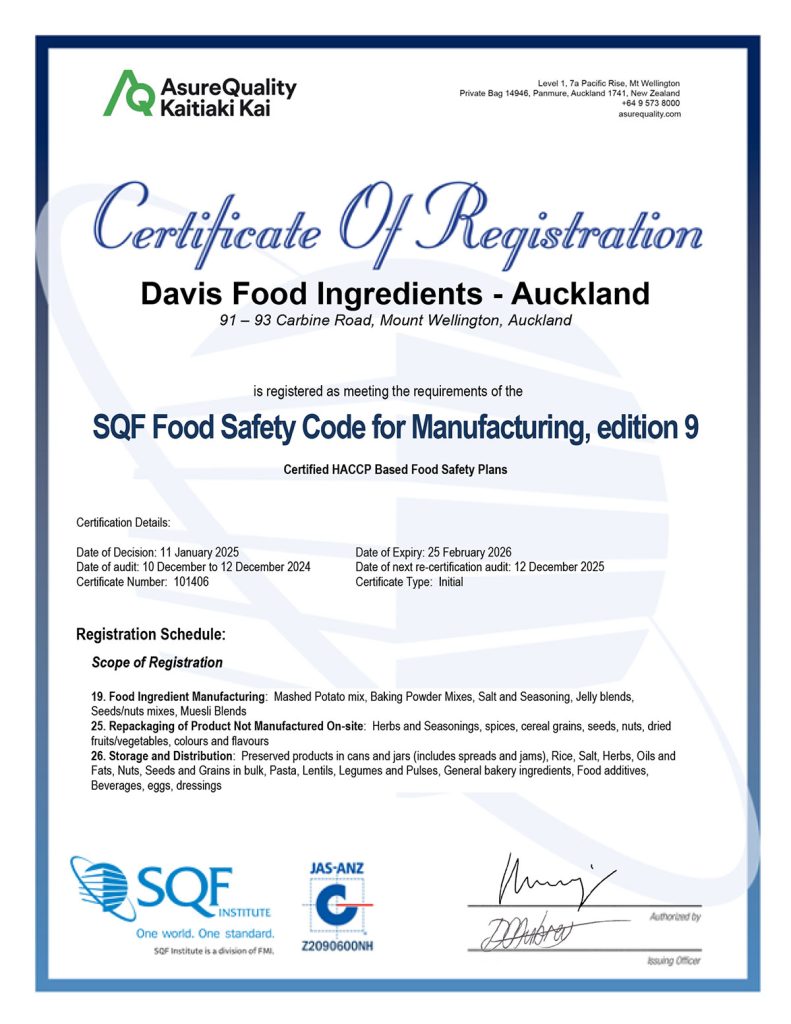 Quality Assurance - Davis Food Ingredients